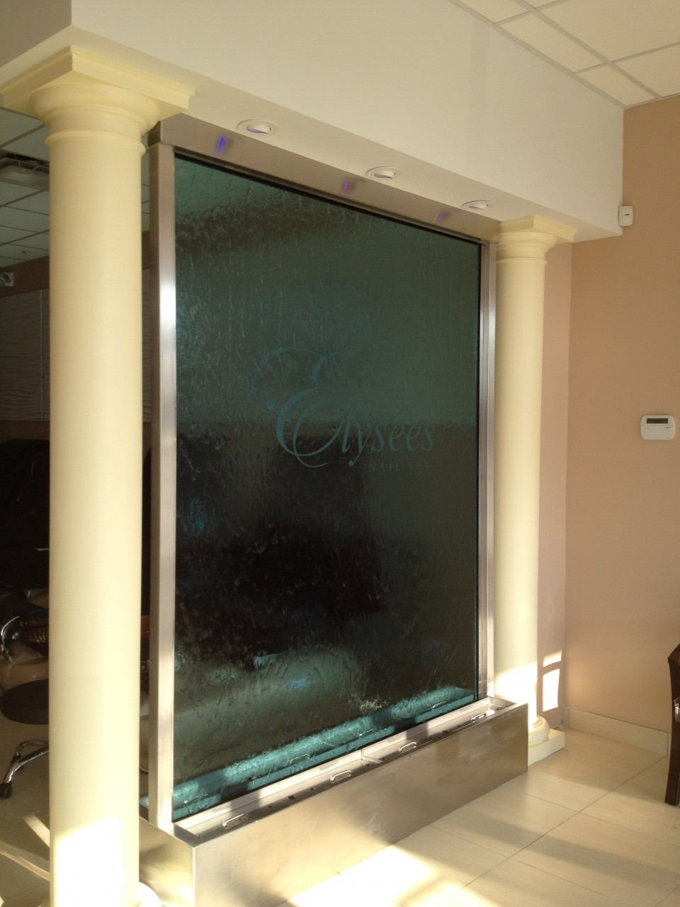 Custom Glass Waterfall | Indoor Standing Water Feature