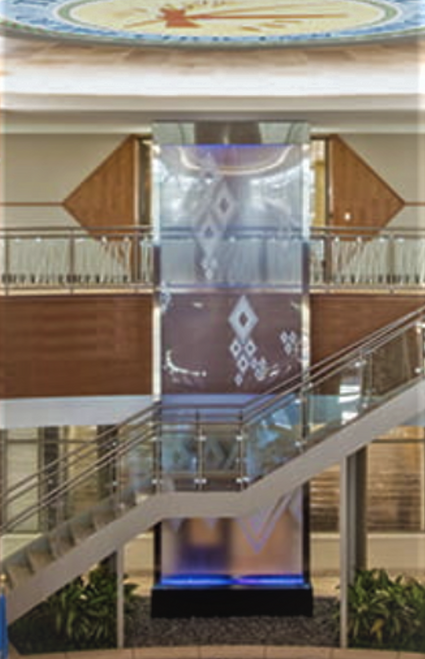 Large Glass and Stainless Water wall with Logos - Water Gallery