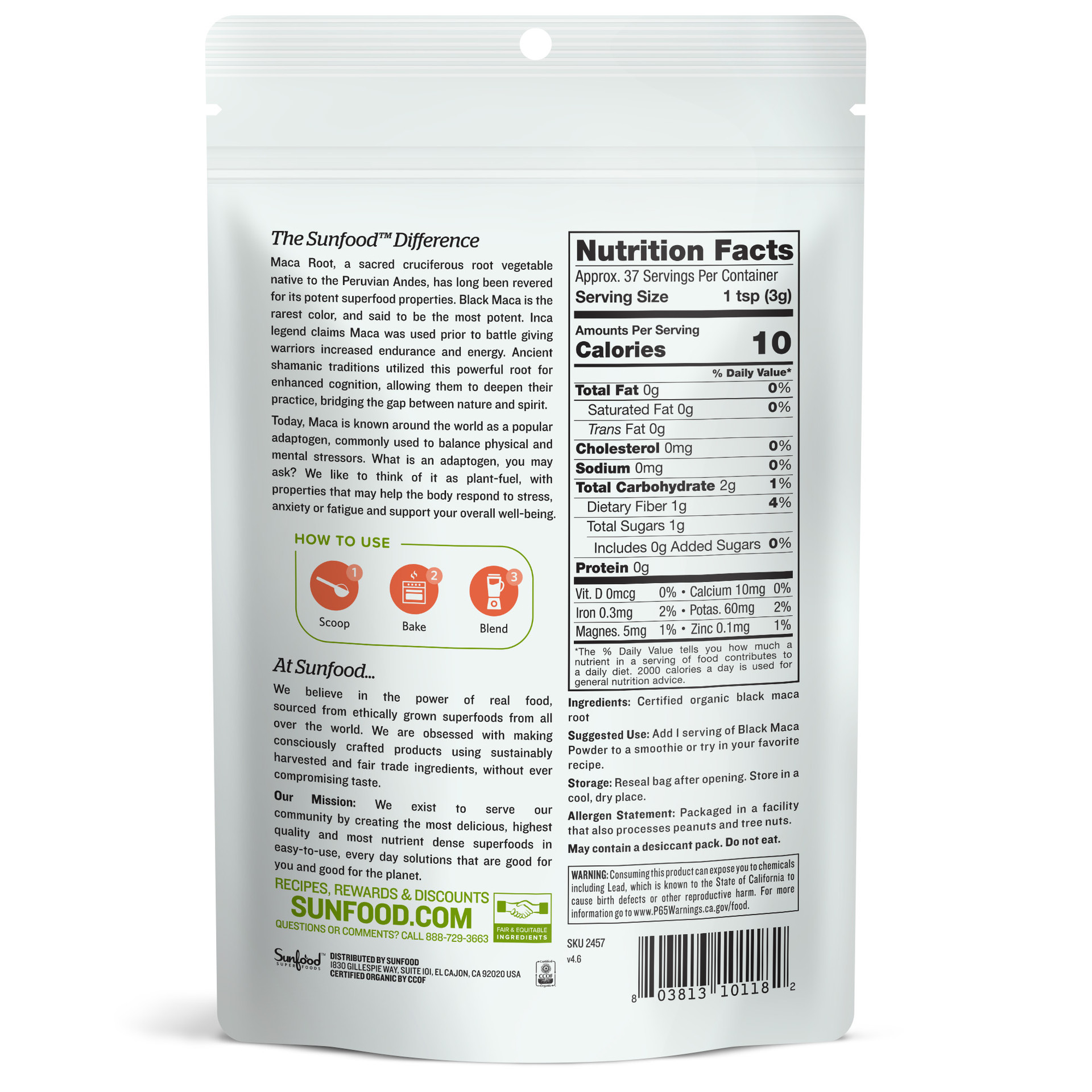 Black Maca Powder, 4oz Bag 37 Servings - Sunfood