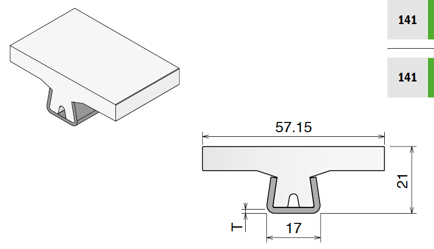 T-shape (57.15mm) Conical Guide Rail, 1.5mm Profile, 3m Length - Arnott ...