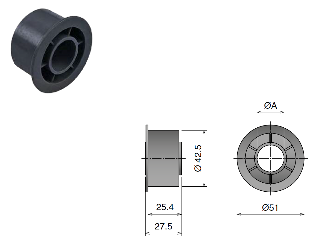 Short Return Roller With Flange Ø42.5 - Ø20mm ID - Arnott Handling