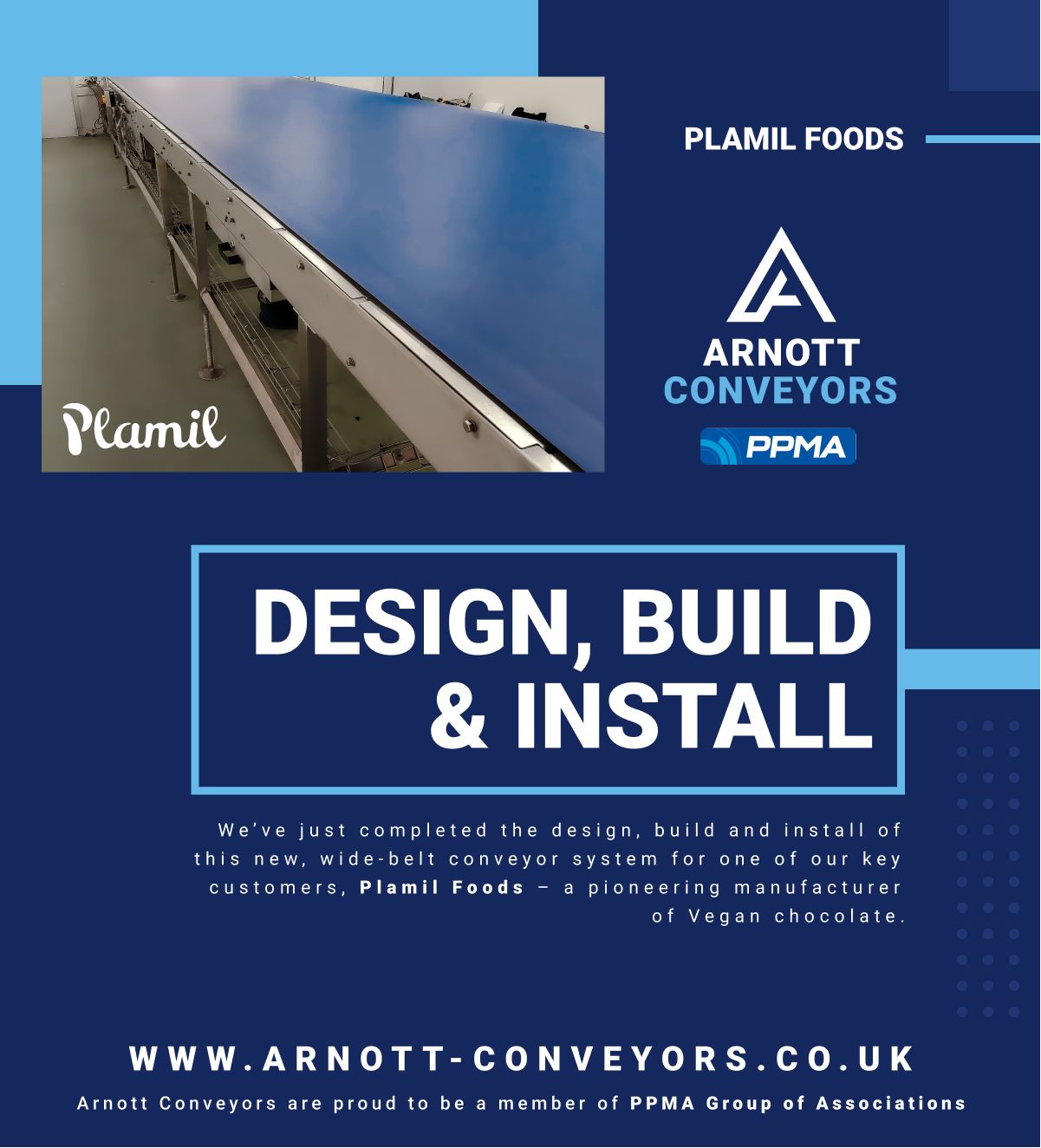 Wide-Belt conveyor – Plamil Foods - Arnott Handling