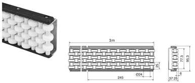 Accumulation Roller Guide, Triple Row, 3m Long - Arnott Handling