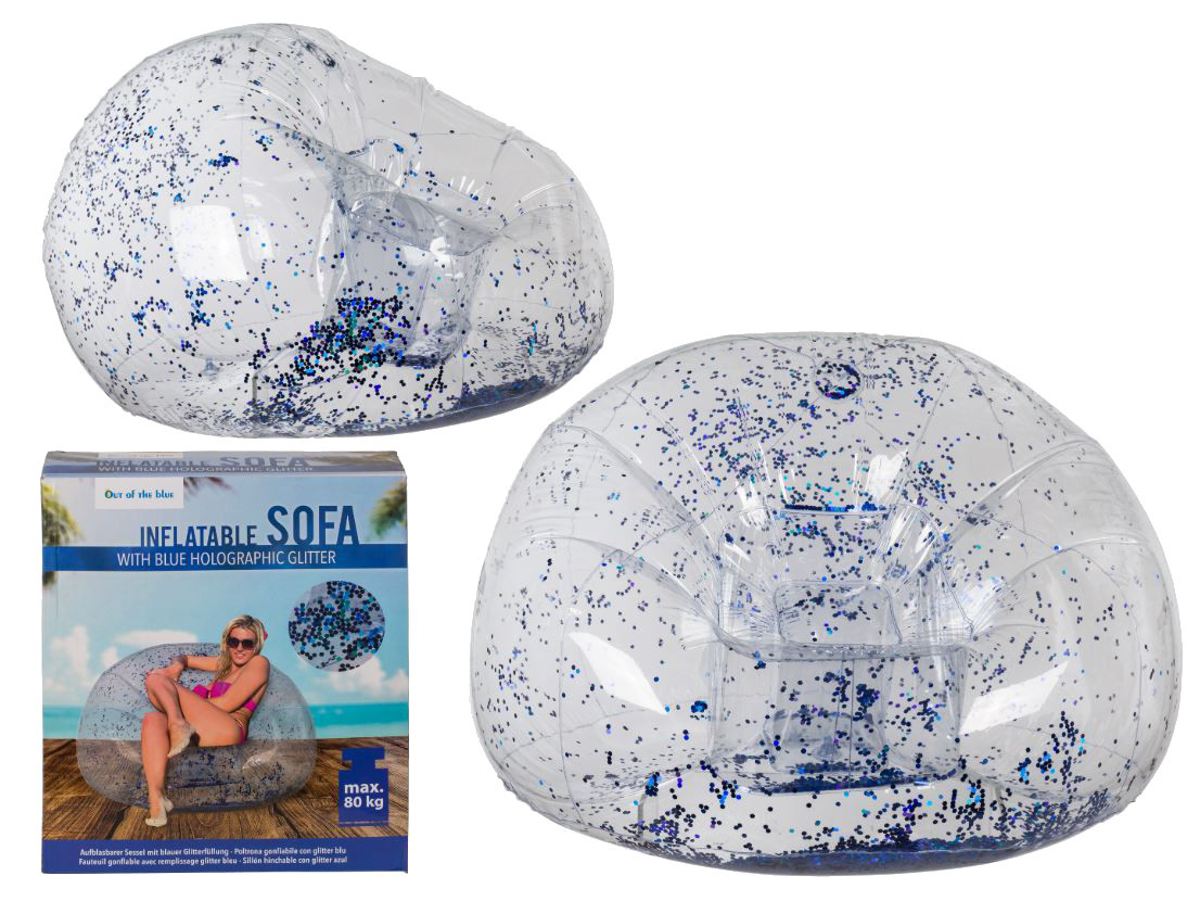 Large Inflatable Sofa With Holographic Blue Glitter Lounger