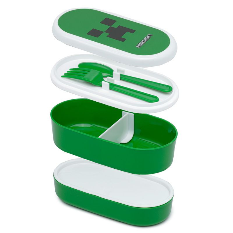 Minecraft Creeper Bento Stacking Lunch Box Spoon & Fork