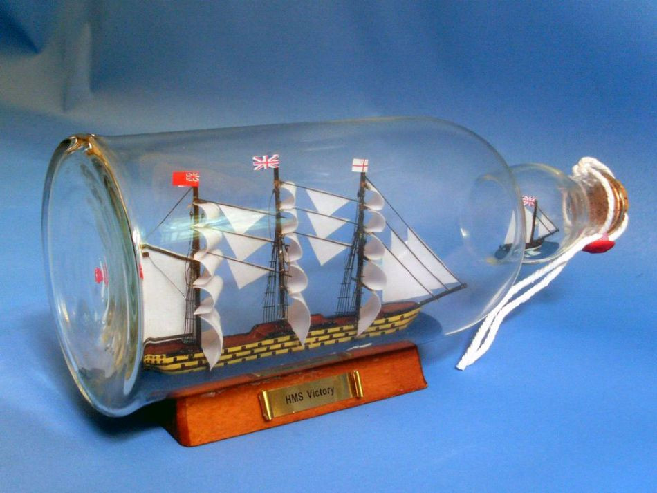 HMS Victory Model Ship in a Glass Bottle 11" - Nautical Decor Unlimited