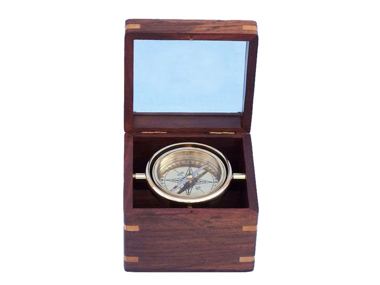 Solid Brass Lifeboat Compass w/ Rosewood Box 5" - Nautical Decor Unlimited