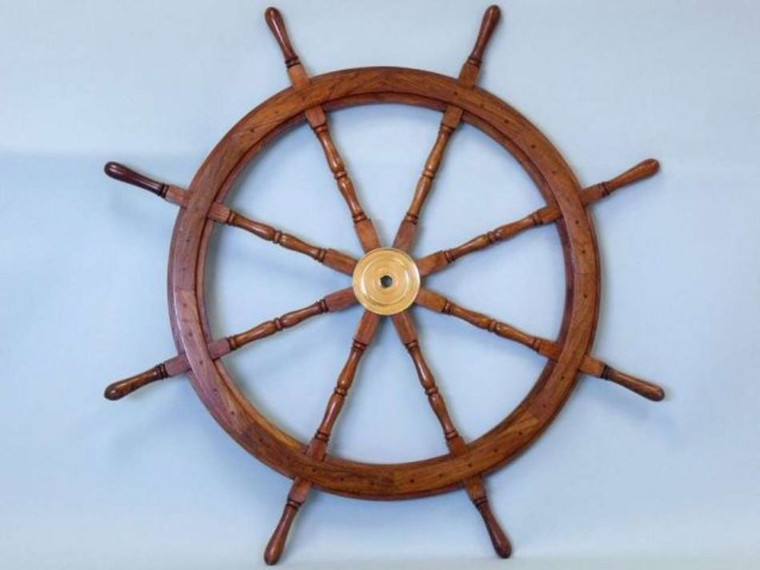 Deluxe Class Wood and Brass Decorative Ship Wheel 48" - Nautical Decor ...