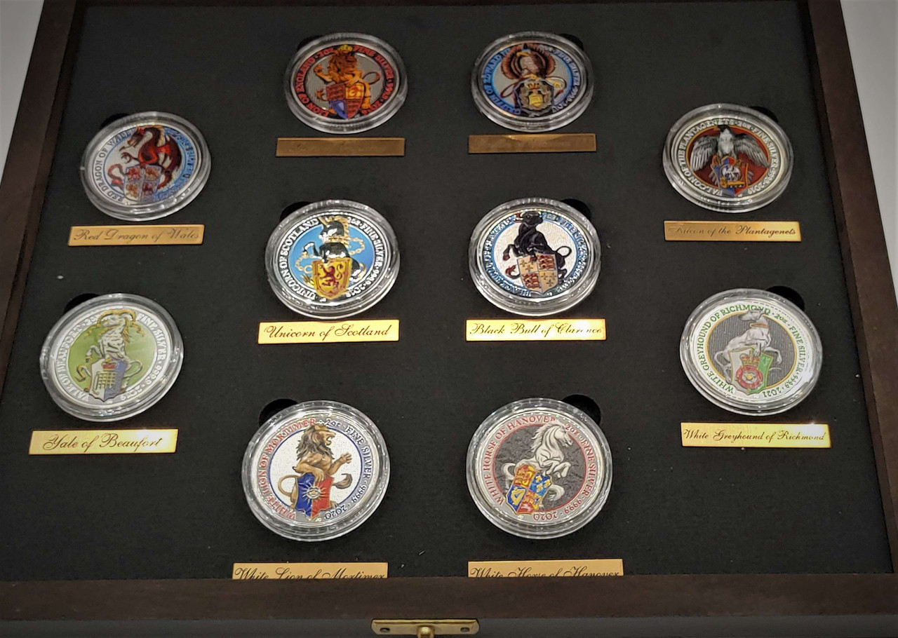 COMPLETE SET OF QUEEN’S BEASTS COLORED SILVER coins