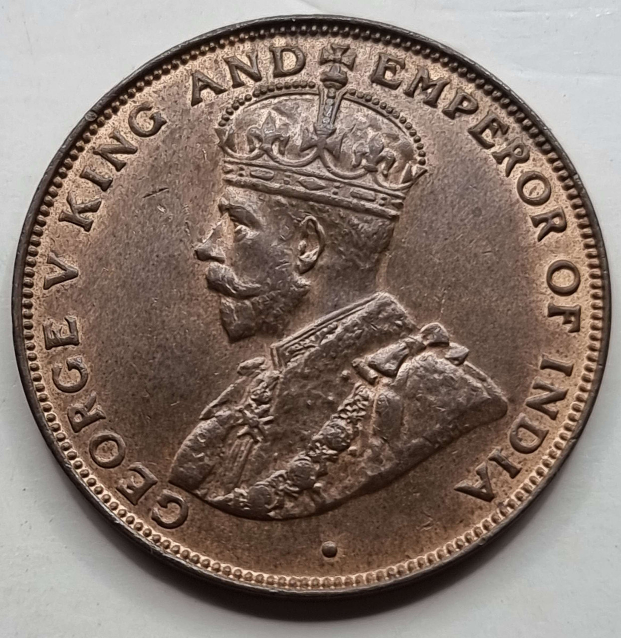 Hong Kong 1925 one Cent coin KGV UNC with luster