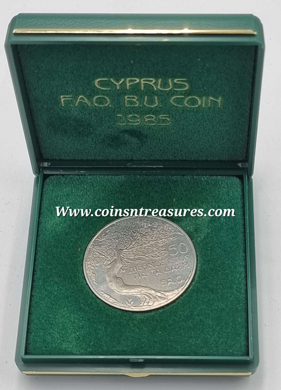 CYPRUS 1985 CUNI COIN 50 CENTS FAO SAVE THE FORESTS IN BOX