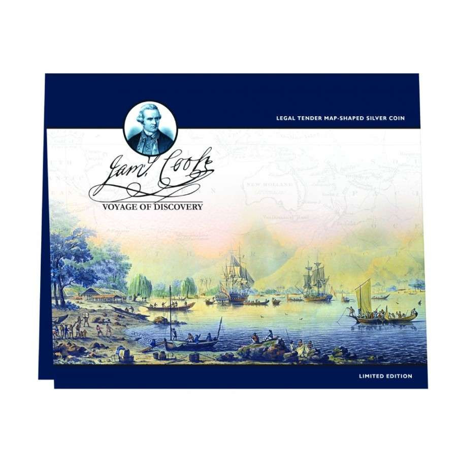 CAPTAIN COOK MAP Foil Silver Note 5$ Cook Islands 2020