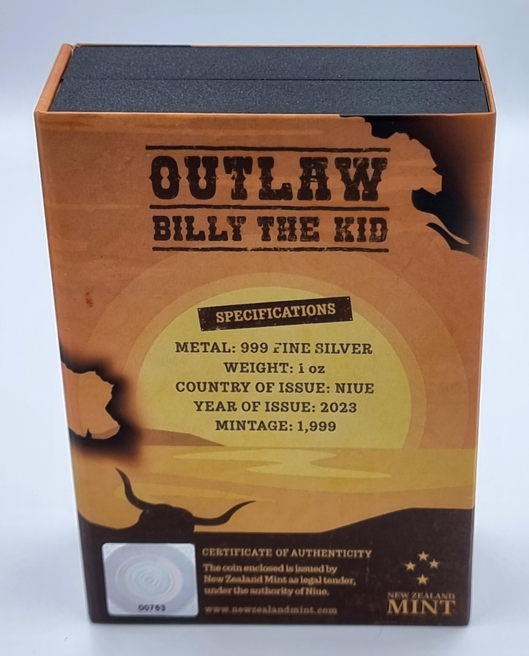 OUTLAW BILLY THE KID Wild West 1 Oz Silver bar Niue 2023