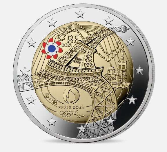 FRANCE 2024 Paris 2 Euro coin Proof Eiffel Tower Colorized