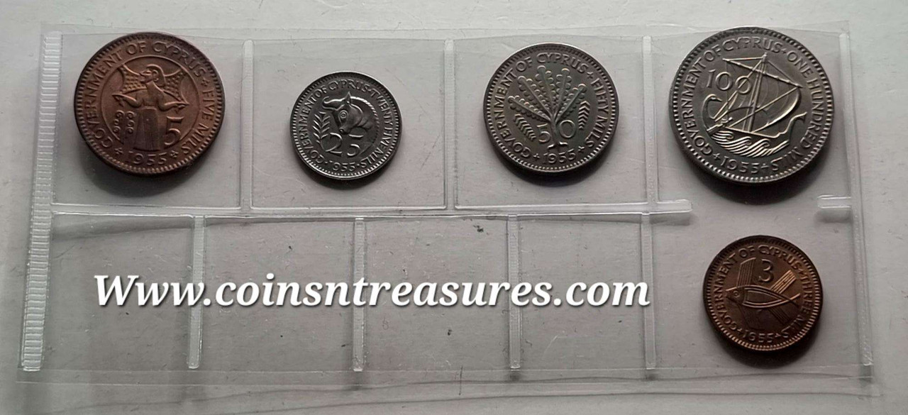 CYPRUS 1955 UNC SET OF LAST COINS OF BRITISH ADMINISTRATION