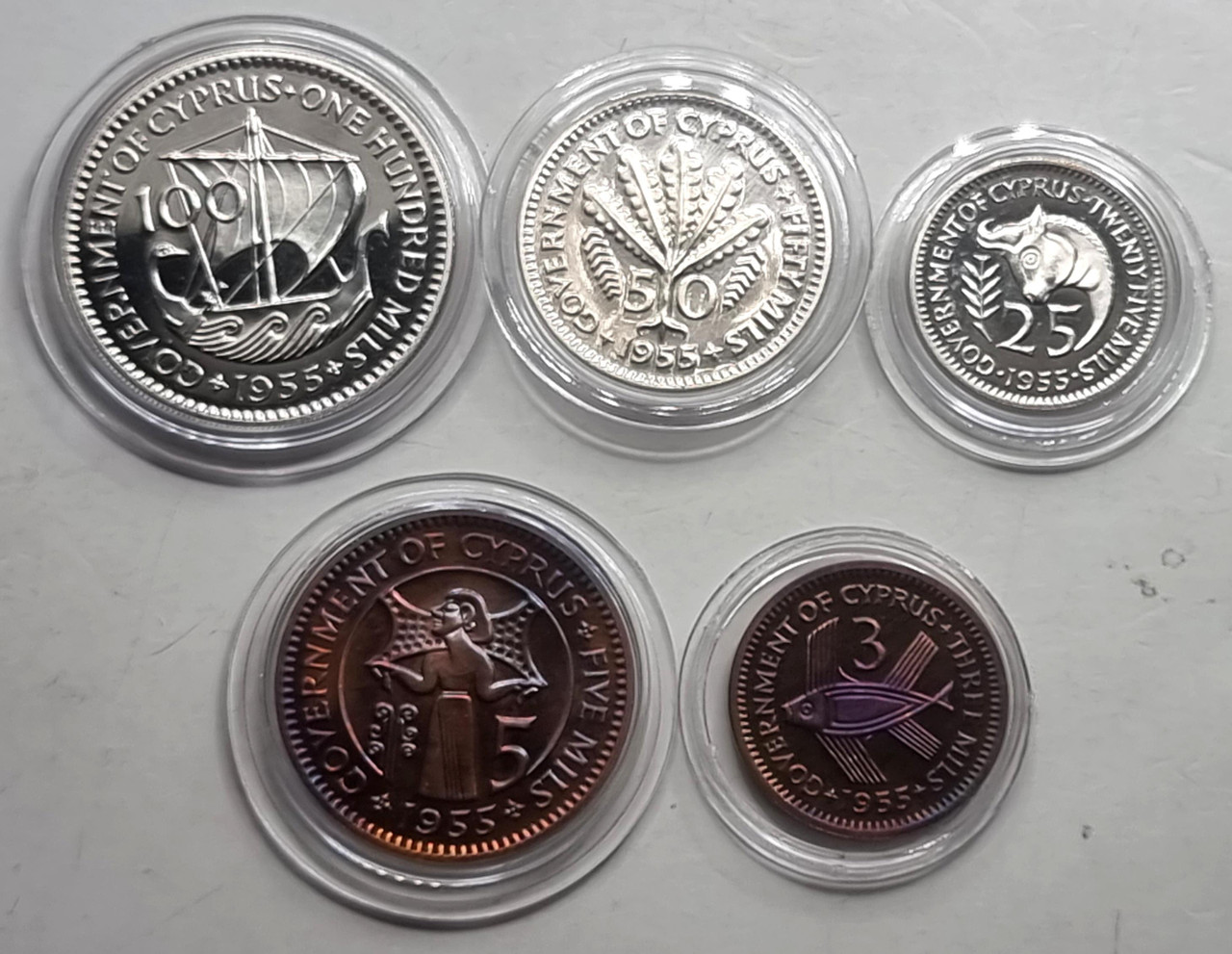 CYPRUS 1955 PROOF SET LAST COINS BRITISH ADMINISTRATION RARE