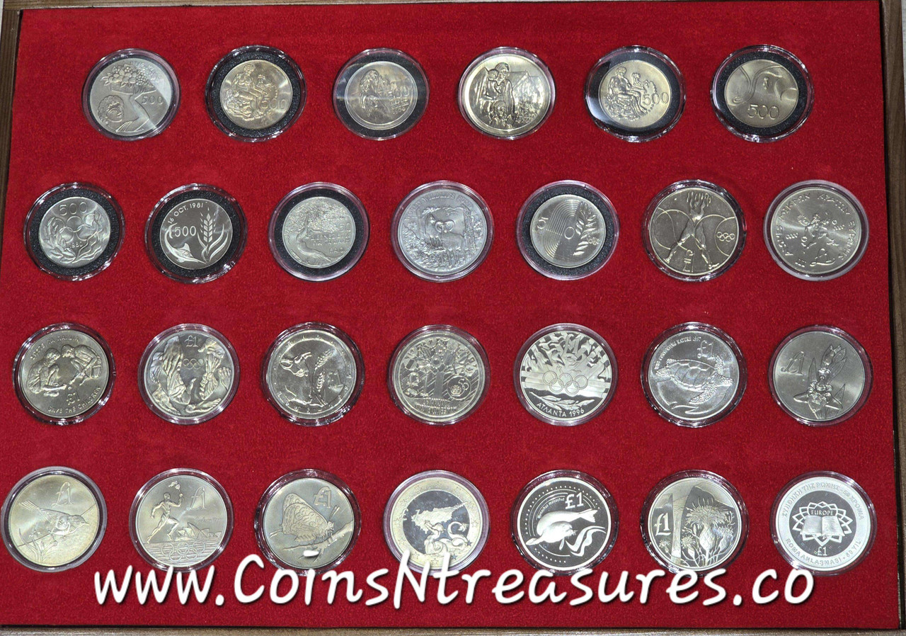 CYPRUS COMPLETE SET OF COMMEMORATIVE COINS 1970-2007 CASE