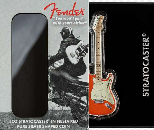 FENDER Stratocaster Guitar RED 1 Oz Silver coin Solomon 2023