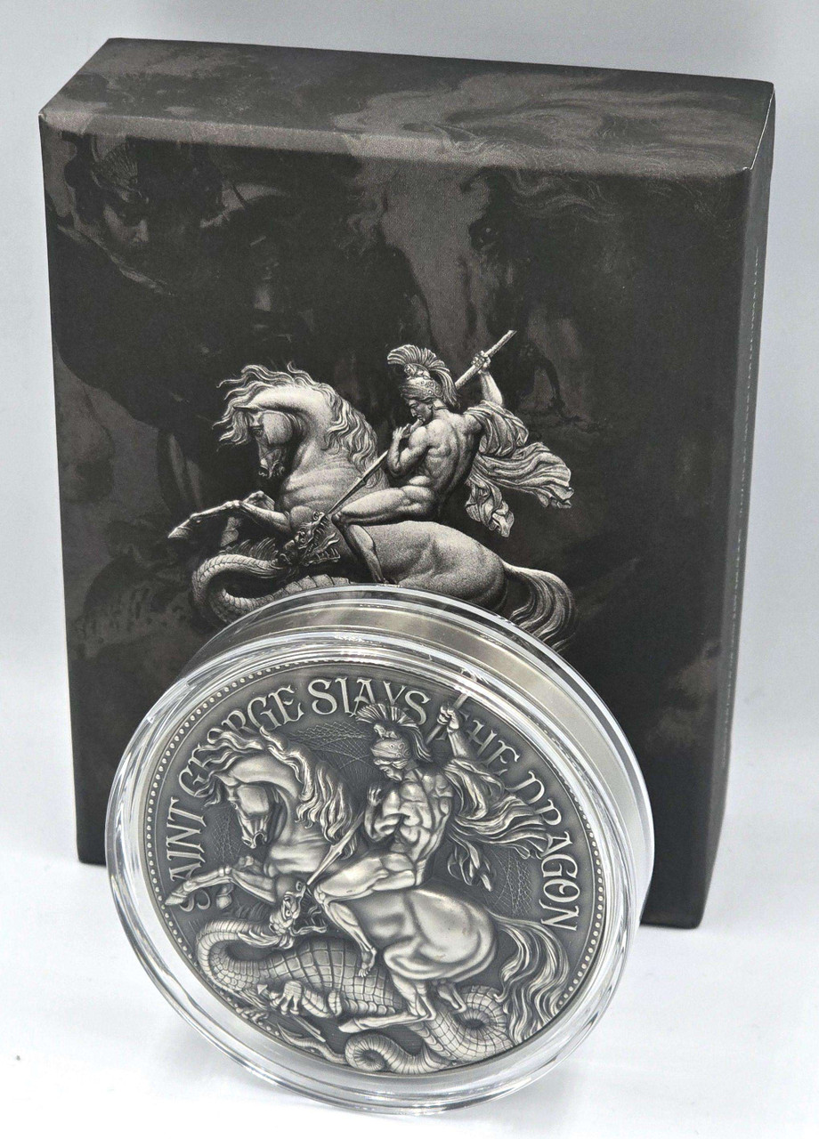 Chad 2 oz SILVER COIN SAINT GEORGE SLAYS THE DRAGON 2021