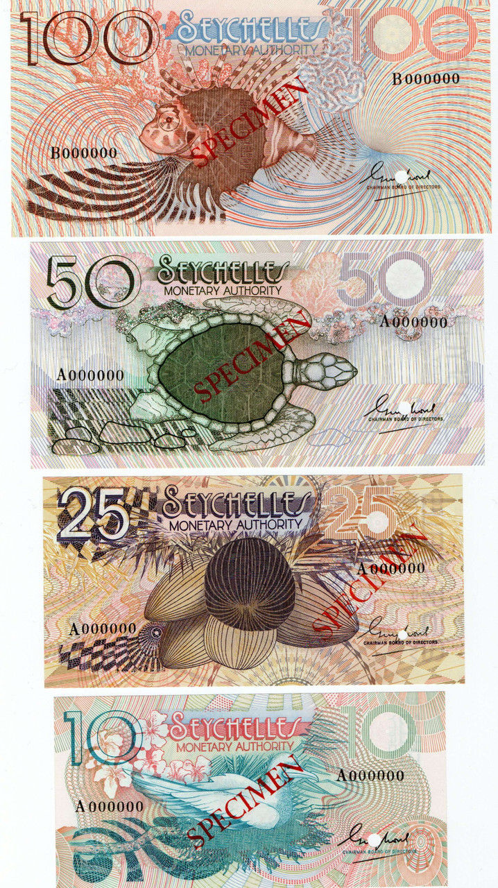 AFRICA SEYCHELLES 1979 - 1980 SET SPECIMEN BANKNOTES