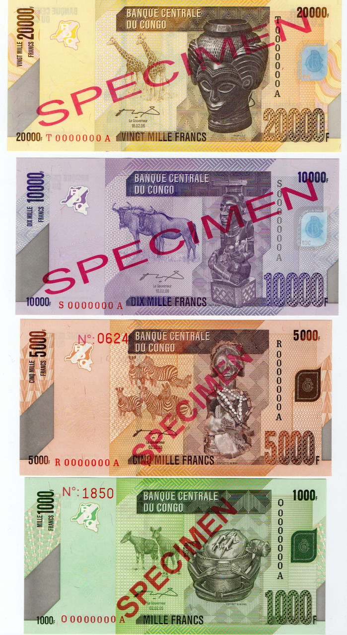AFRICA CONGO 2006 COMPLETE UNC SET SPECIMEN BANKNOTES