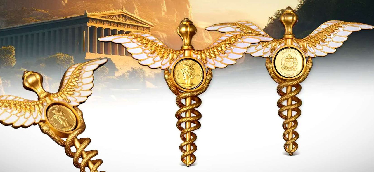 STAFF OF HERMES CADUCEUS 2 Oz Silver Coin 5$ Samoa 2025