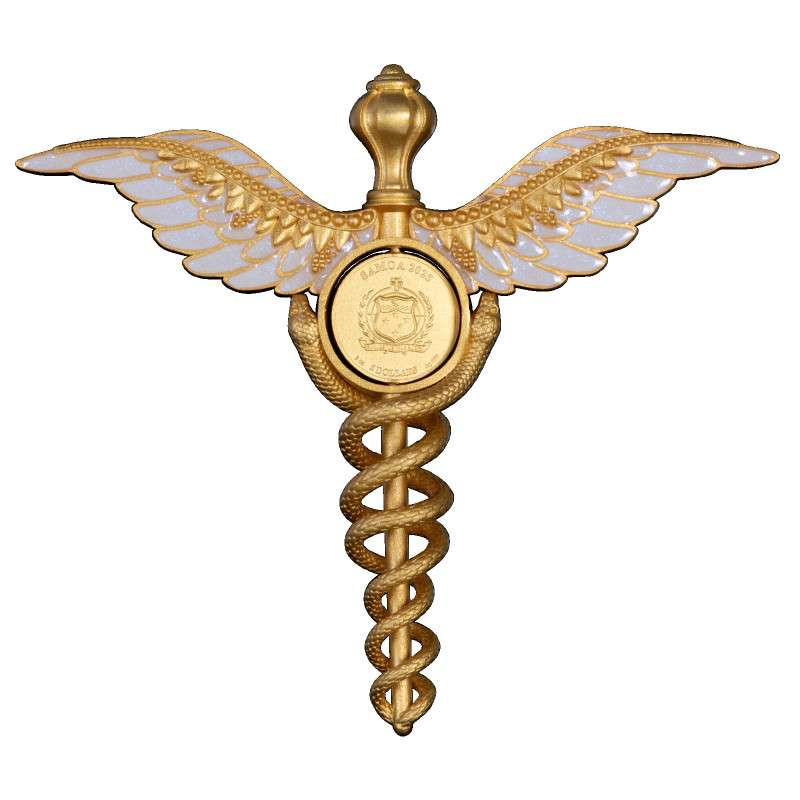 STAFF OF HERMES CADUCEUS 2 Oz Silver Coin 5$ Samoa 2025