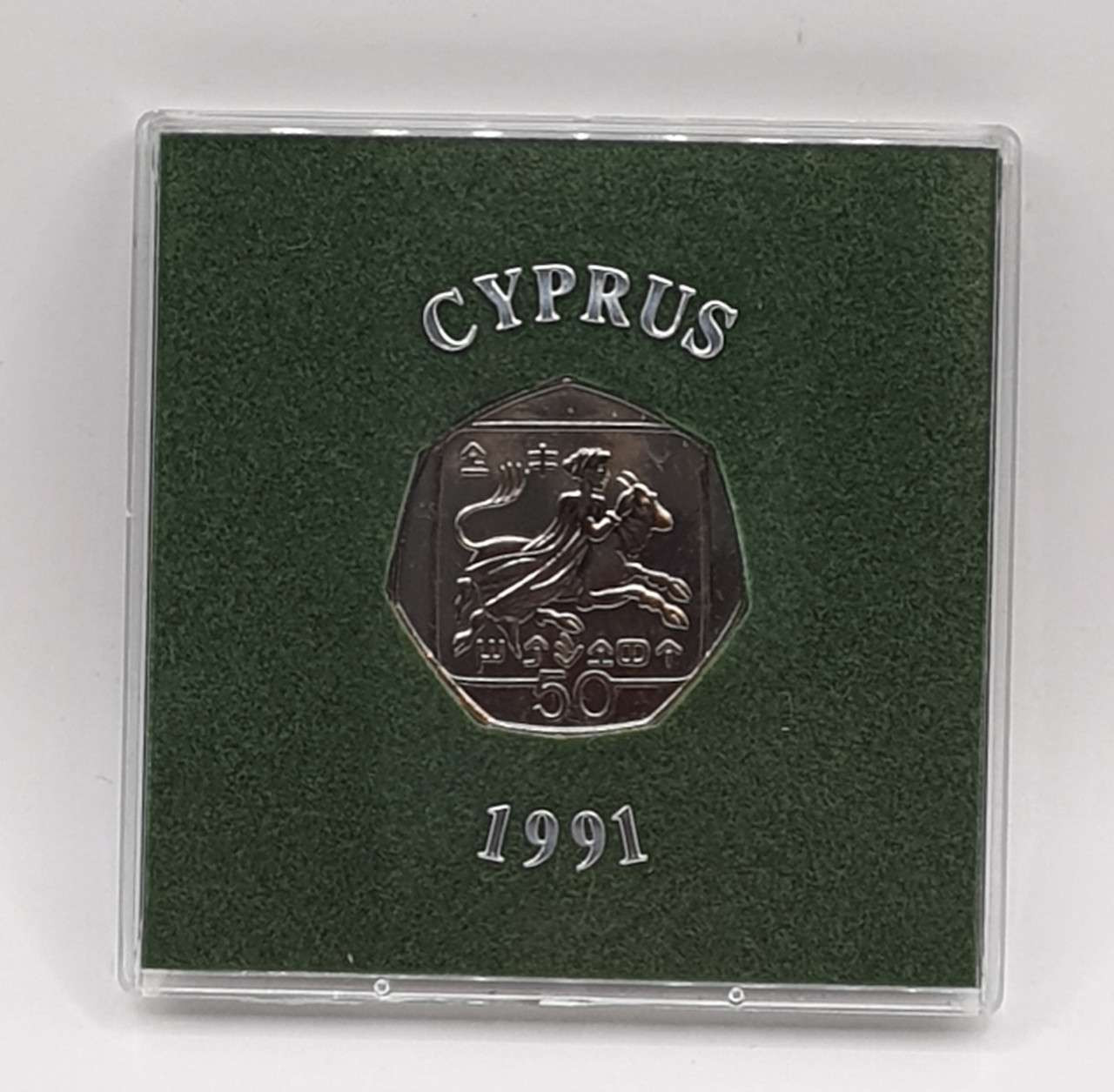 CYPRUS 1991 CUNI BU 50 CENTS COIN IN ORIGINAL RIGID CASE