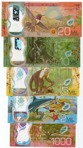 FULL SET COSTA RICA 2019 POLYMER BANKNOTES (2020-2021)