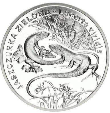 Poland 20 Zlotych Silver 2009 Green Lizards KM 679 coin