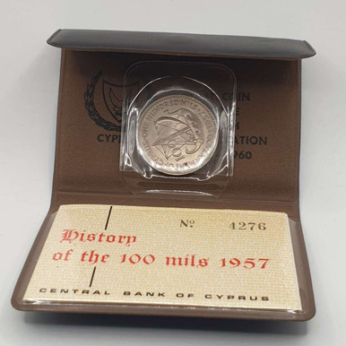 CYPRUS 1957 100 MILS COIN IN ORIGINAL WALLET