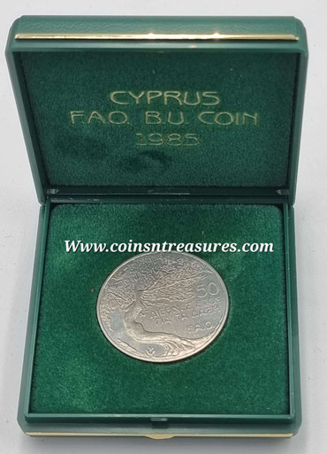 CYPRUS 1985 CUNI COIN 50 CENTS FAO SAVE THE FORESTS IN BOX