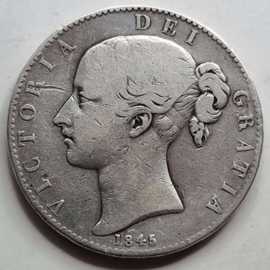 GREAT BRITAIN UK 1845 ONE CROWN SILVER COIN QUEEN VICTORIA