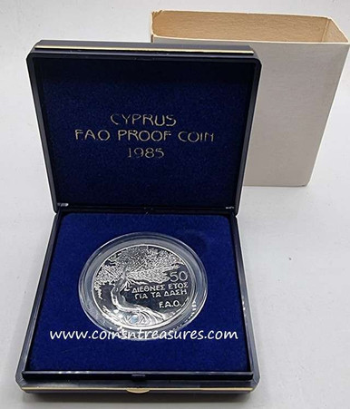 CYPRUS 1985 SILVER PROOF COIN 50 CENTS FAO SAVE THE FORESTS