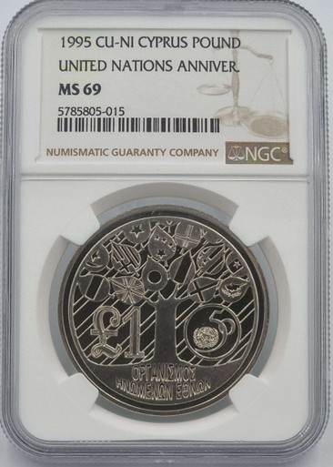 CYPRUS 1995 CUNI COIN 1 POUND OHE UN NGC MS69