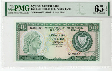 CYPRUS 10 POUNDS 1982 BANKNOTE PMG 65 EPQ p48b