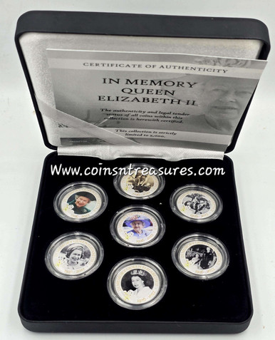 Queen Elizabeth II set collection of 7 colored coins