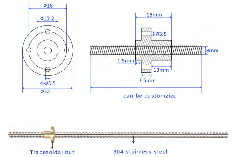 Buy T8 Screw Rod with Nuts | 200-500mm | 3D Printer Z Axis CNC Lead Screw