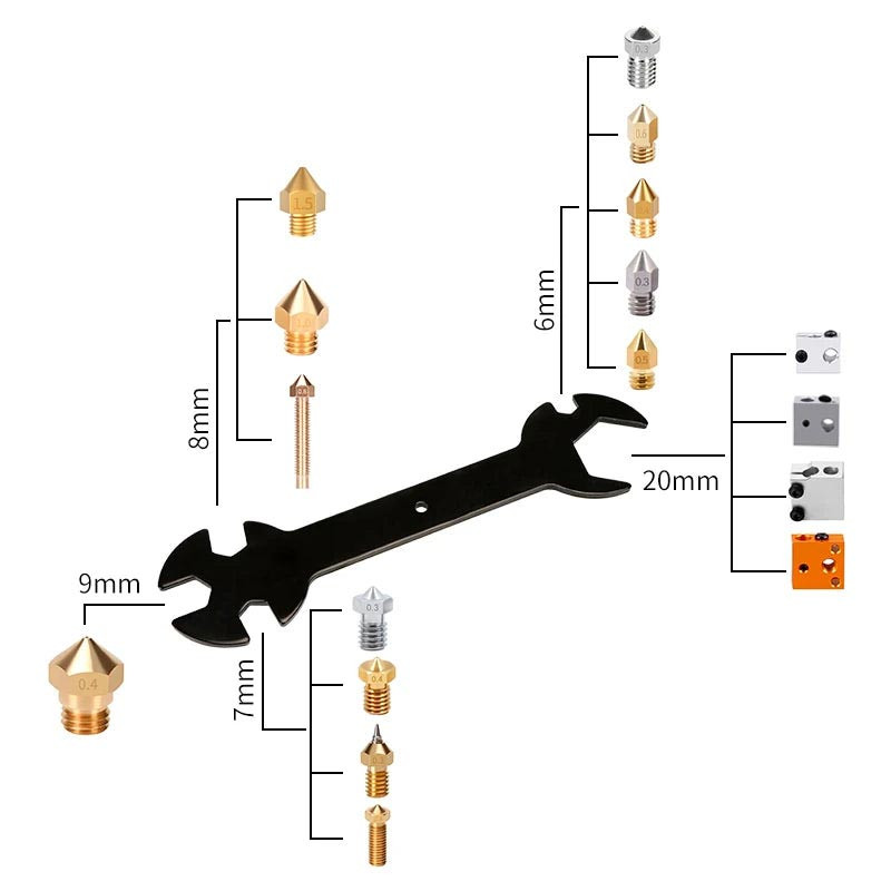 5 in 1 Nozzle Spanner Wrench Steel | CNC Precision Wrench for 3D ...