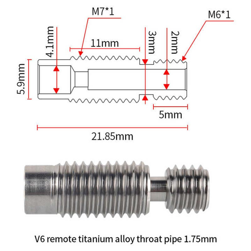 E3D V6 Throat - Upper Thread M6, Lower Thread M7, 1.75mm - Durable ...