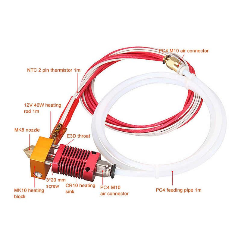CR10 Red Extruder Hotend Kit 24V 40W | Full Metal J-Head for Precision ...