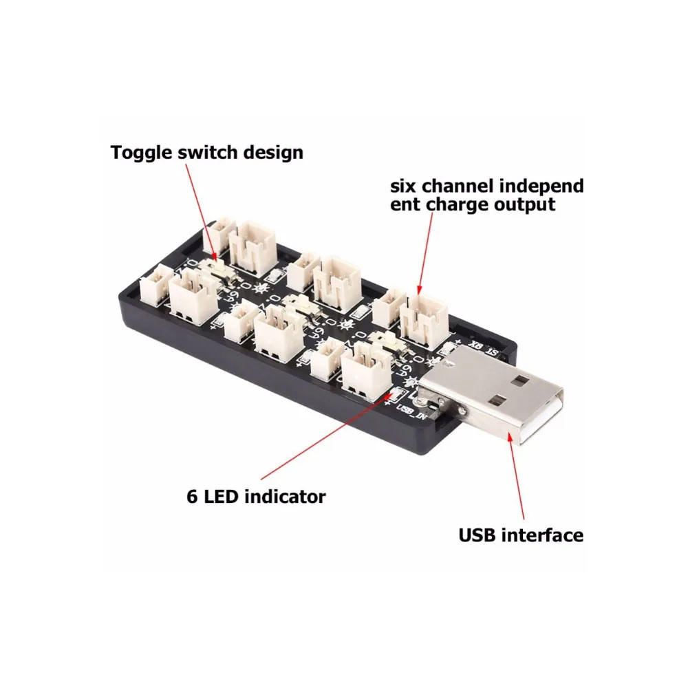 1S 3.7V/4.2V LiPo Battery USB Charger – 6 Channel Multi-Battery ...