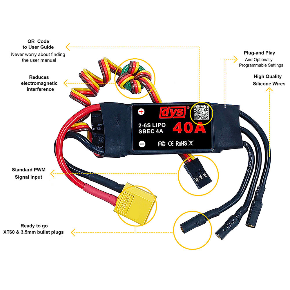 DYS-40A Brushless Motor Controller | 40A High-Current ESC for RC ...