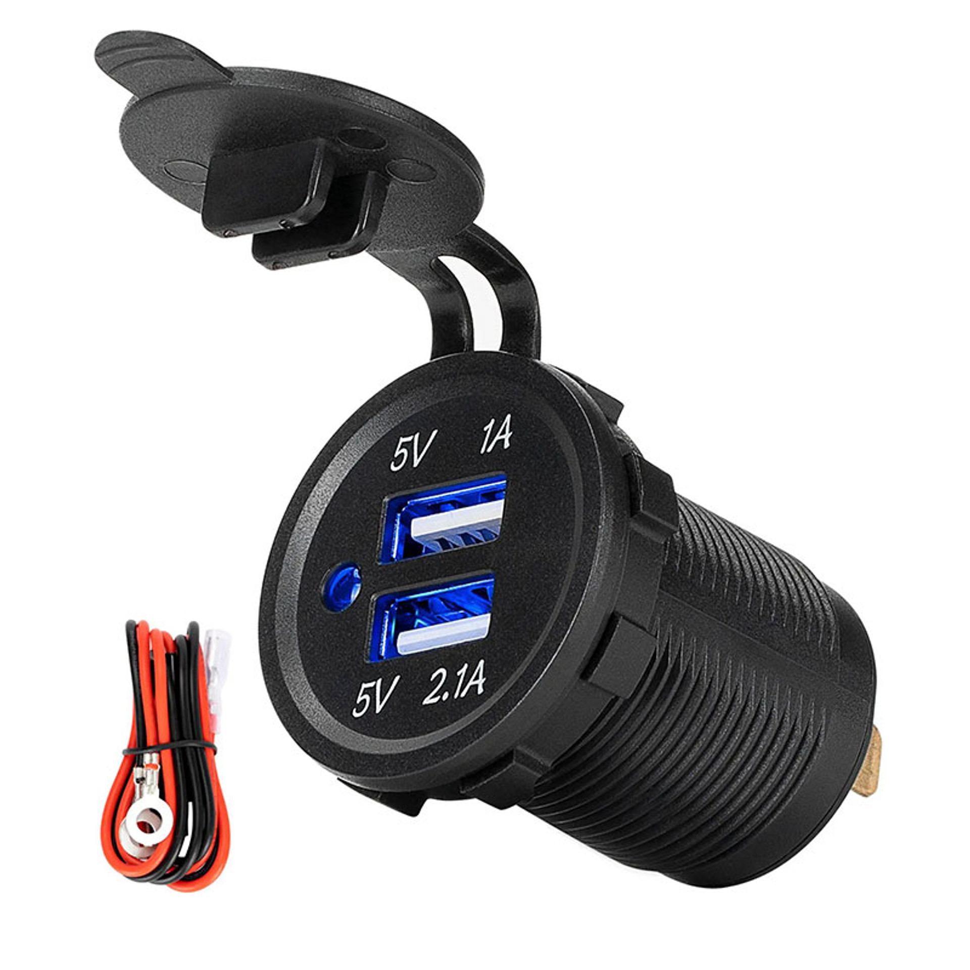 Dual USB Charger Socket 4.2A with Blue LED – 12V/24V Panel Mount for ...