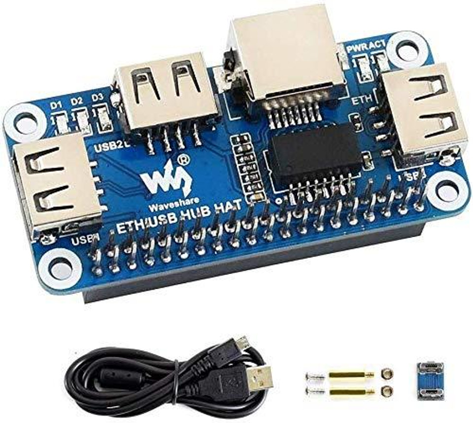 Ethernet / USB HUB HAT for Raspberry Pi, 1x RJ45, 3x USB