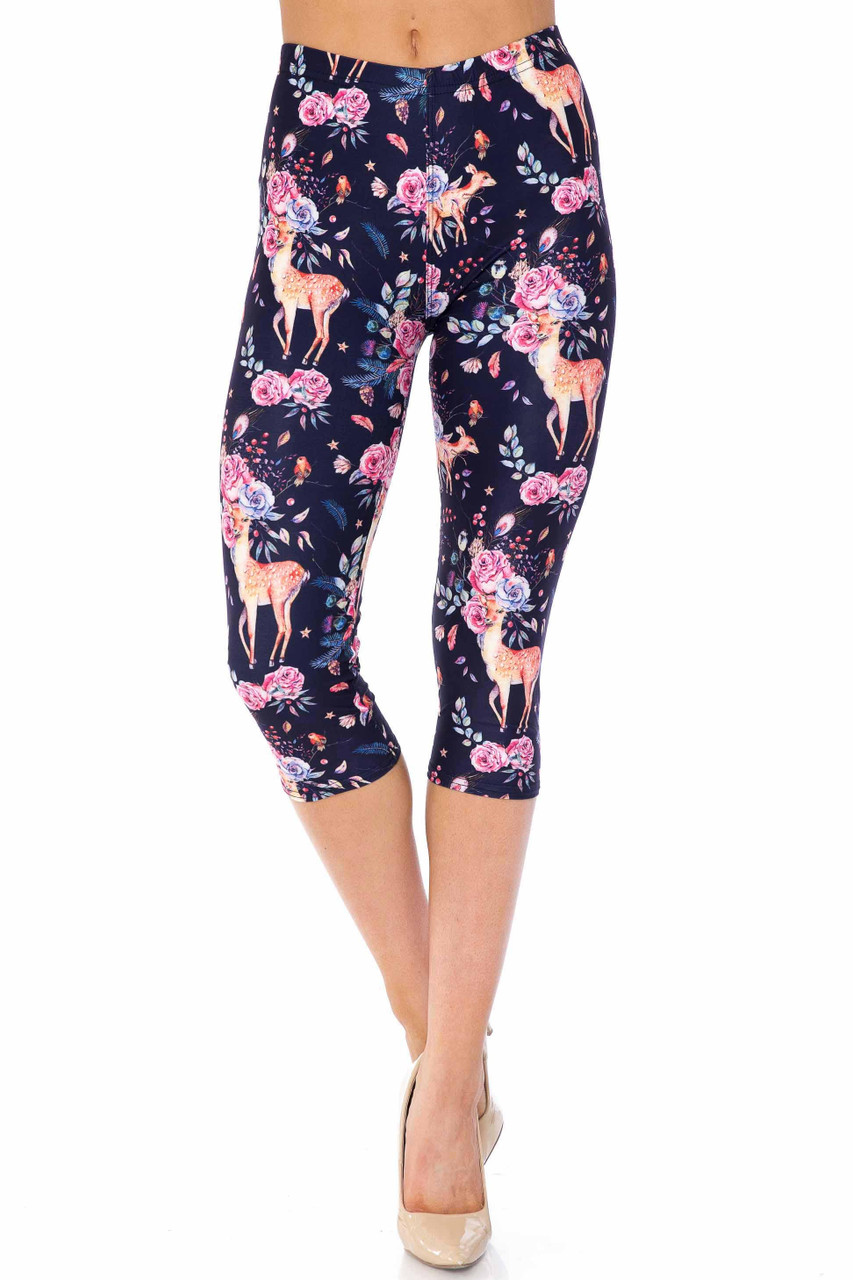 Creamy Soft Woodland Floral Fawn Plus Size Capris Usa Fashion