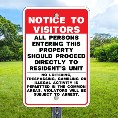 12"x 18" Aluminum Sign: Notice to Visitors