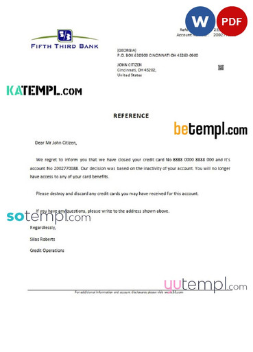 USA Fifth Third Bank bank account closure reference letter template in ...