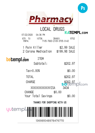 PHARMACY payment receipt PSD template