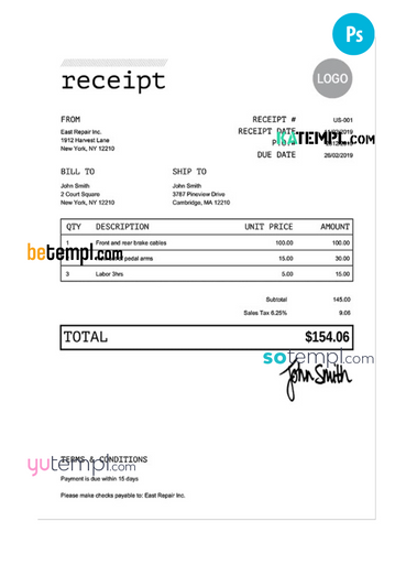RECEIPT template PSD template